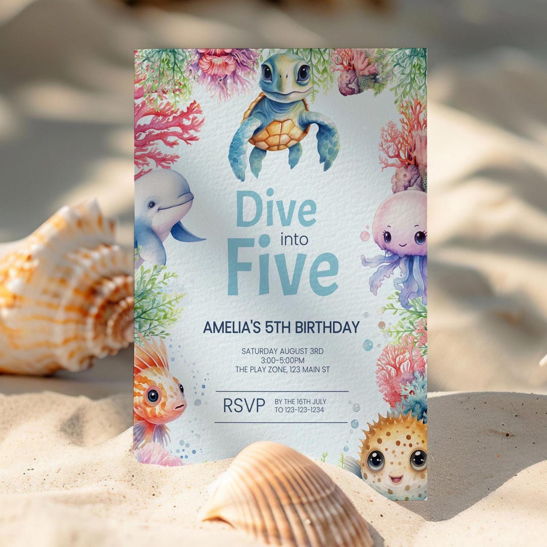 Dive Into Five Birthday Invitation, Under the Sea Party Invite, Ocean ...