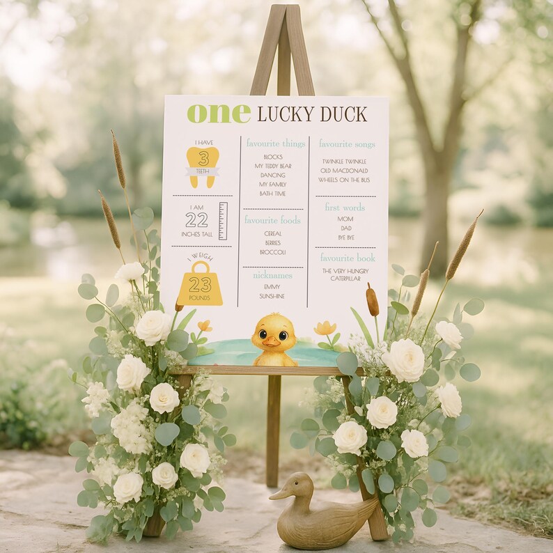 One Lucky Duck Milestone Sign, Duck Theme Birth Stats Poster, First ...