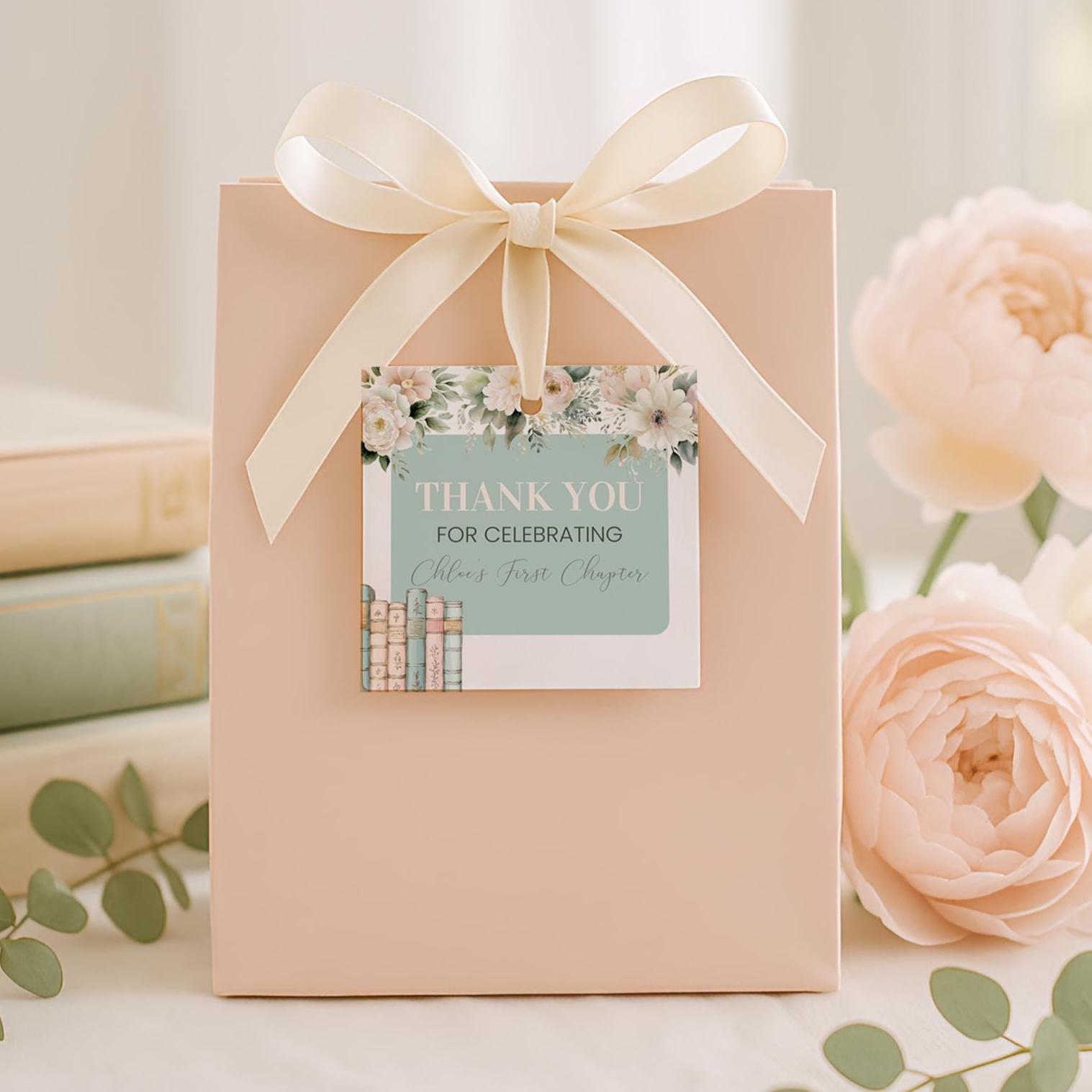 Thank You Tag Book Theme, First Chapter Party Favor Tag, Baby Girl Loot ...