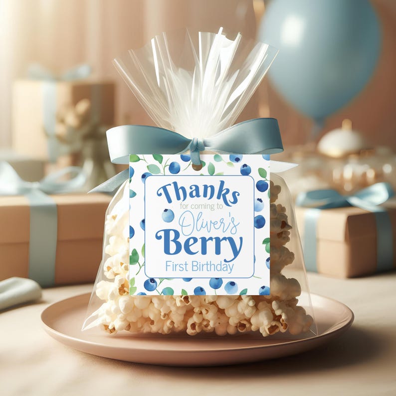 Berry First Birthday Thank You Tag, Blueberry Theme Party Favor, Loot ...
