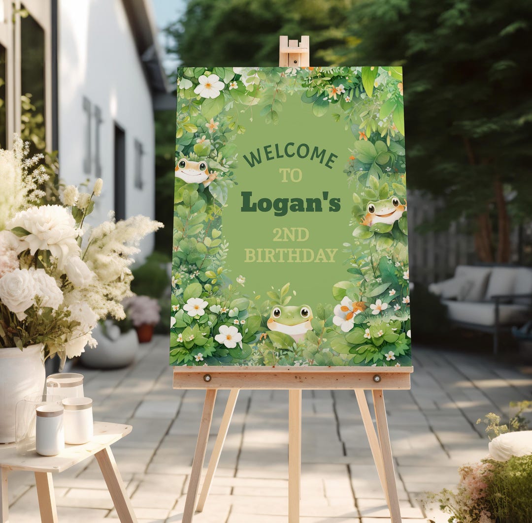 Frog Welcome Sign Birthday, Editable Party Decor for Kids, Printable ...