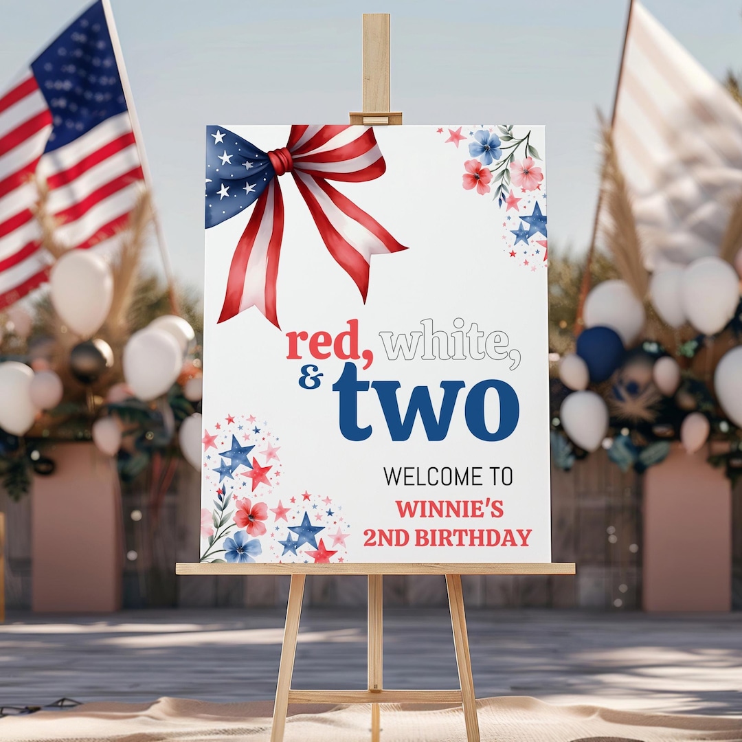 Red White and Two Birthday Party Decor, 4th of July Welcome Sign ...