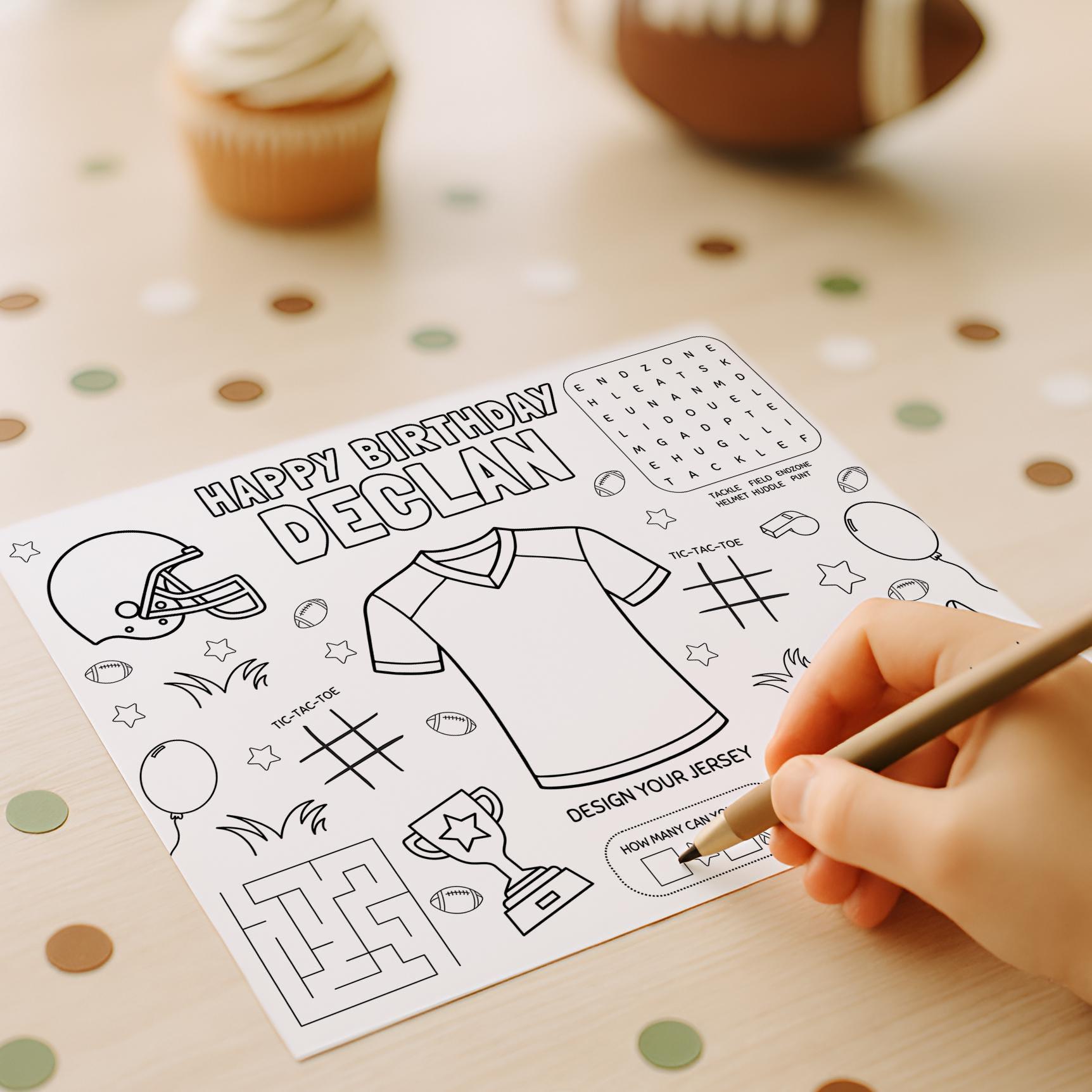 Football Birthday Coloring Page Printable, Kids Football Activity ...