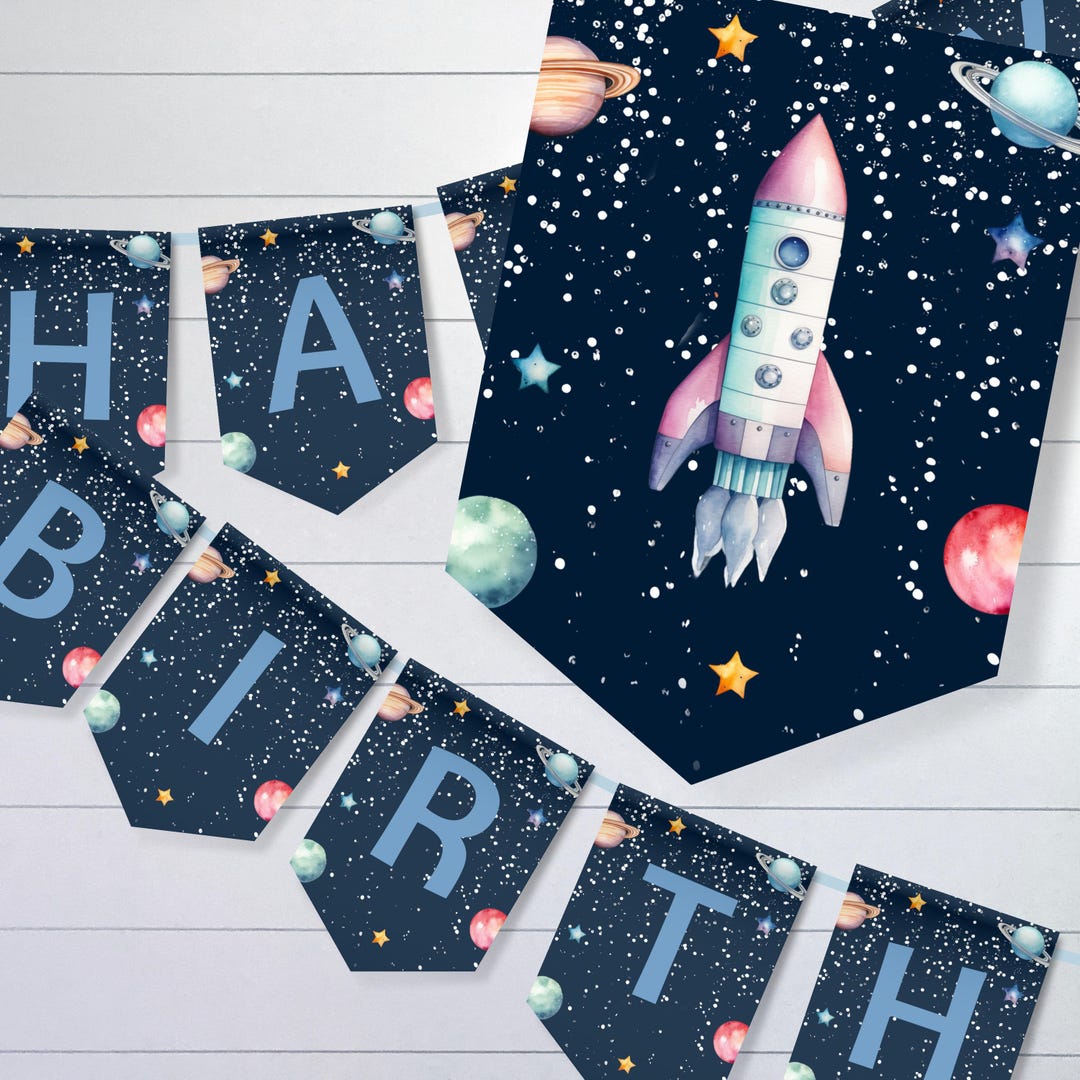 Space Theme Birthday Banner, 1st Birthday High Chair Banner Space ...