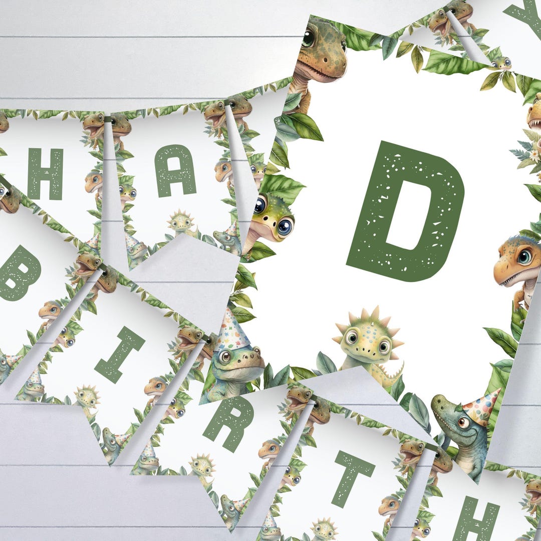 Dinosaur Happy Birthday Banner, Customizable Dino Party Decor, Editable ...