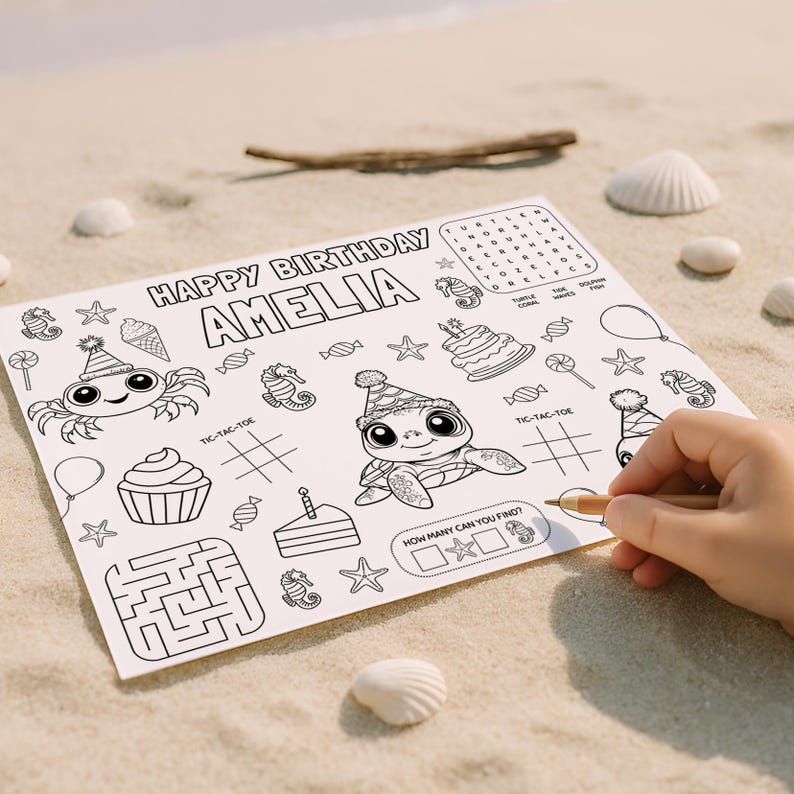 Ocean Animal Coloring Placemat, Printable Under the Sea Activity Sheet ...