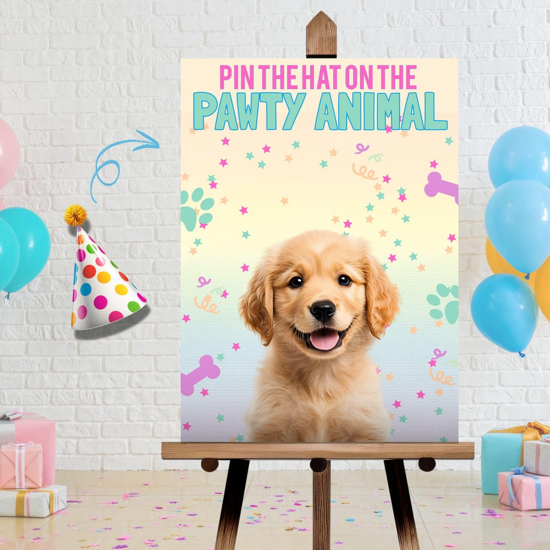 Dog Themed Party Games, Pin the Tail Party Game, Pin the Party Hat on ...