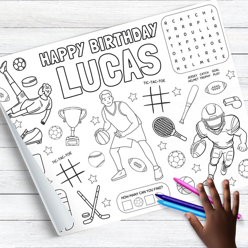 Sports Birthday Placemat, Sport Activity Sheet for Kids, Printable All ...