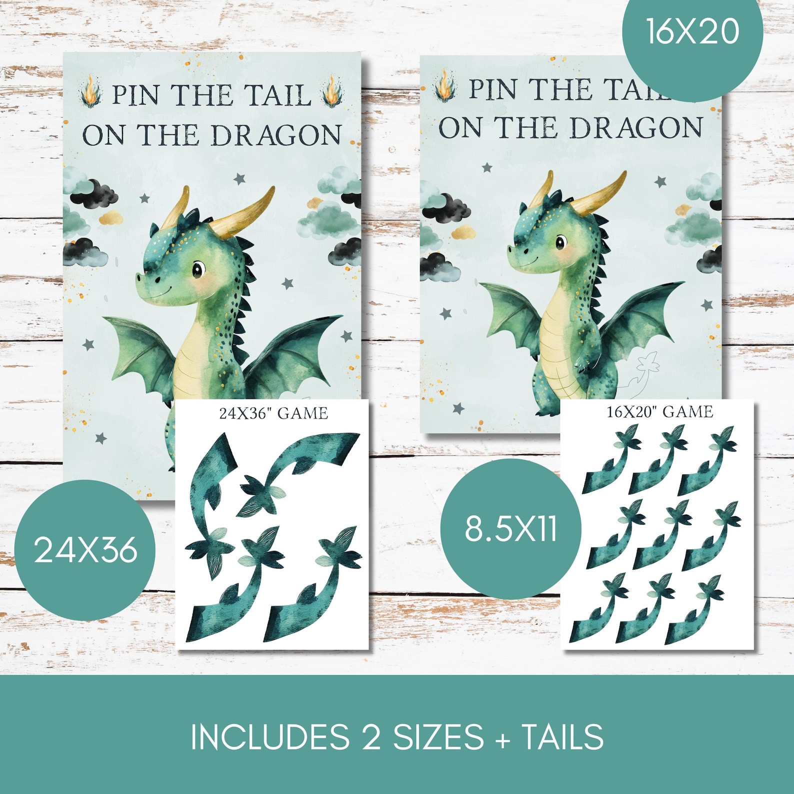 Pin the Tail on the Dragon Game, Dragon Party Game Printable, Dragon ...