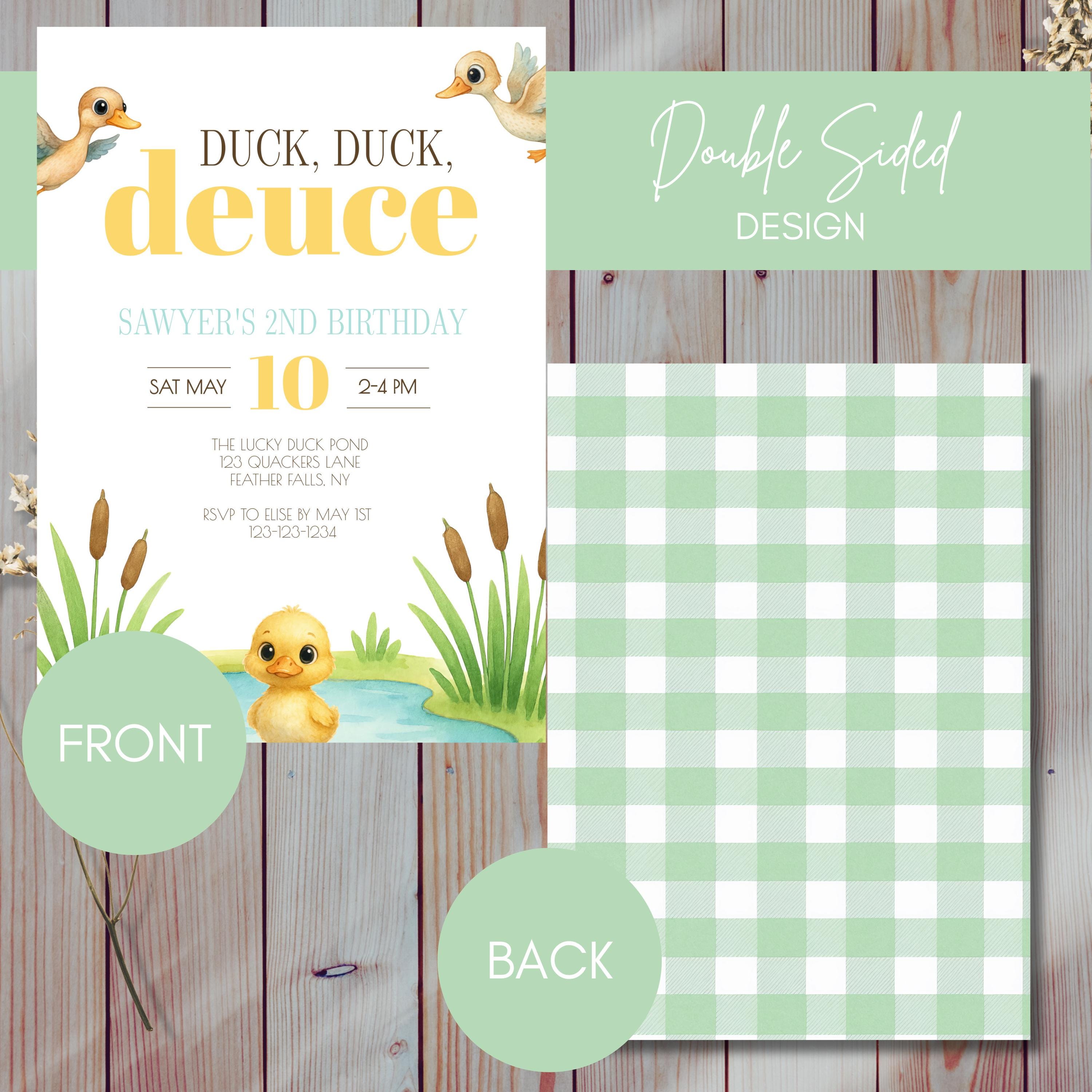 Duck Duck Deuce Birthday Invitations, Duck Theme Printable Invitation ...