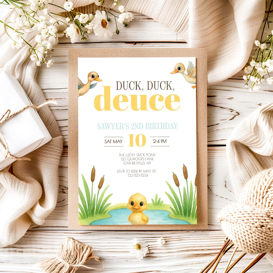 Duck Duck Deuce Birthday Invitations, Duck Theme Printable Invitation ...