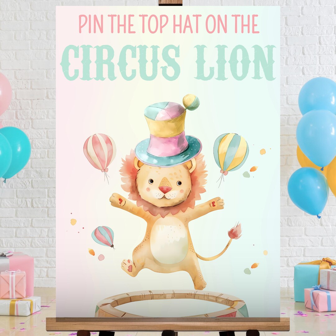 Circus Party Games, Pin the Birthday Hat Game, Printable Carnival ...