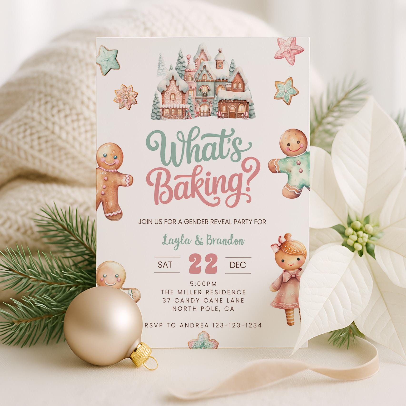 Gingerbread Gender Reveal Invitation, Christmas Gender Reveal Invite ...