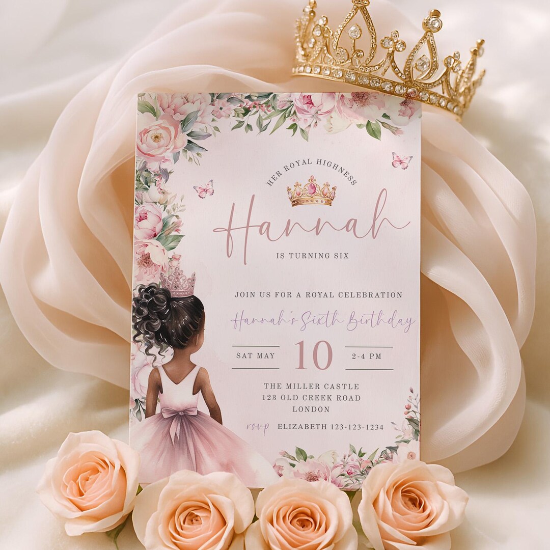 Princess Invites 6th Birthday, Birthday Invitations Girl Black Princess ...