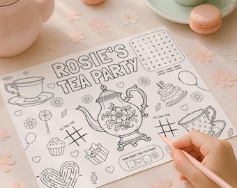 Kids Tea Party Activity & Coloring Sheet | Tea Party Printable Party ...