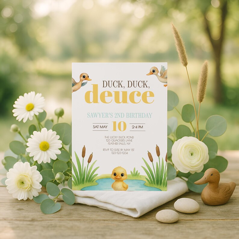 Duck Duck Deuce Birthday Invitations, Duck Theme Printable Invitation ...
