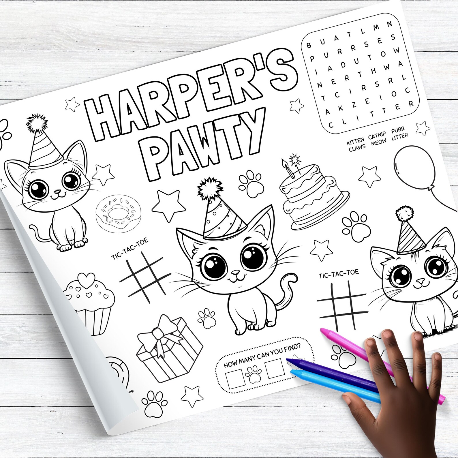 Kitty Birthday Activity Sheet, Fun Printable Games for Kids, Custom ...