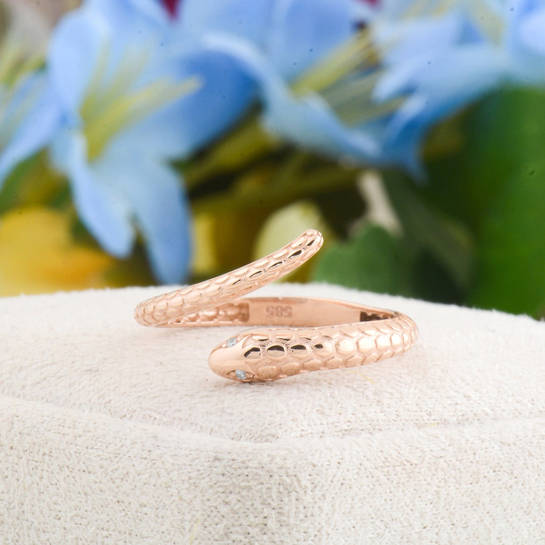 Solid Gold Diamond Snake Ring, Snake Style Ring, Adjustable Snake Ring ...