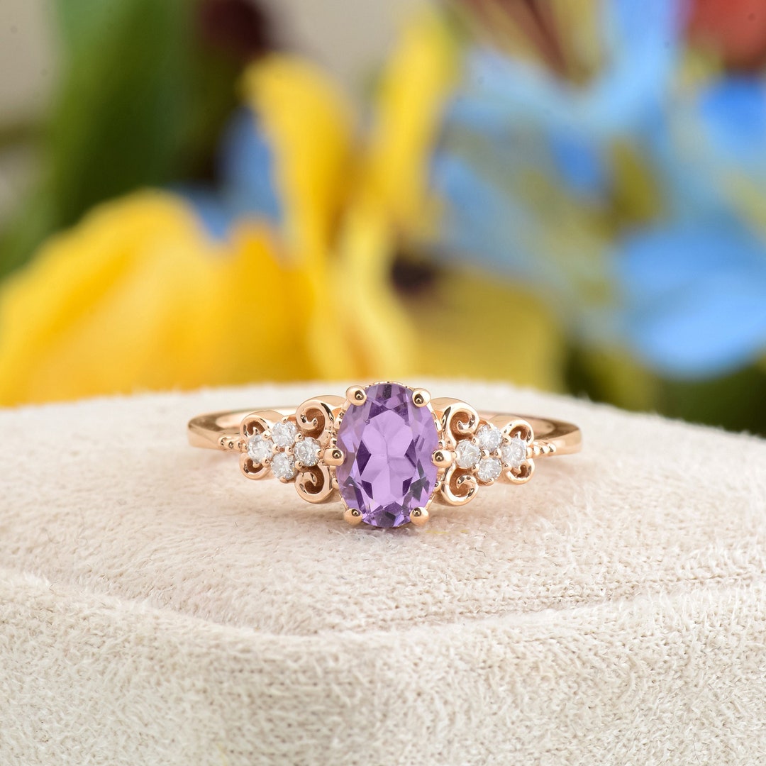 Amethyst Engagement Ring, Amethyst Wedding Ring, Purple Amethyst Ring ...