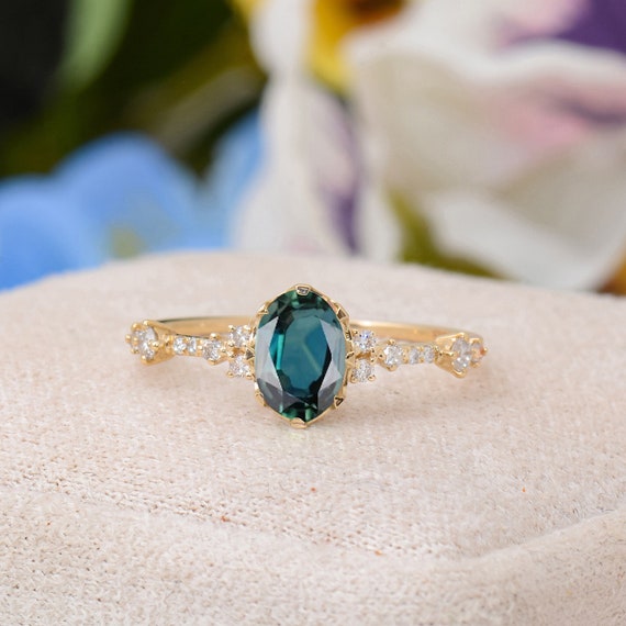 Blue Green Sapphire Engagement Ring Oval Shaped Blue Green - Etsy