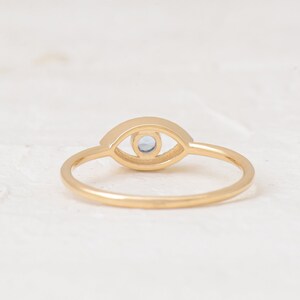 Handmade Solid Gold Evil Eye Ring, Dainty Blue Topaz Evil Eye Ring ...