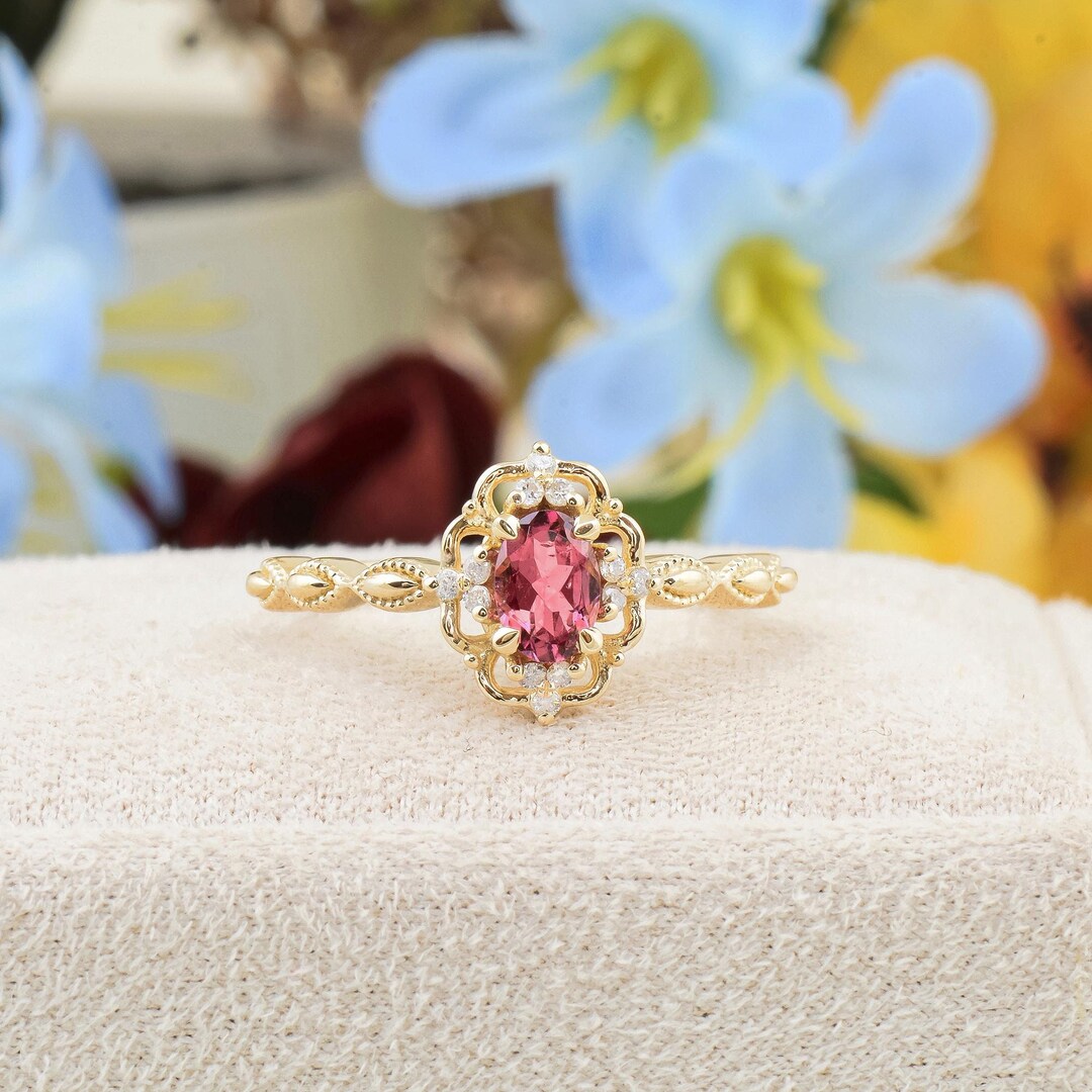 Natural Pink Tourmaline Engagement Ring, Oval Cut Pink Tourmaline Ring ...