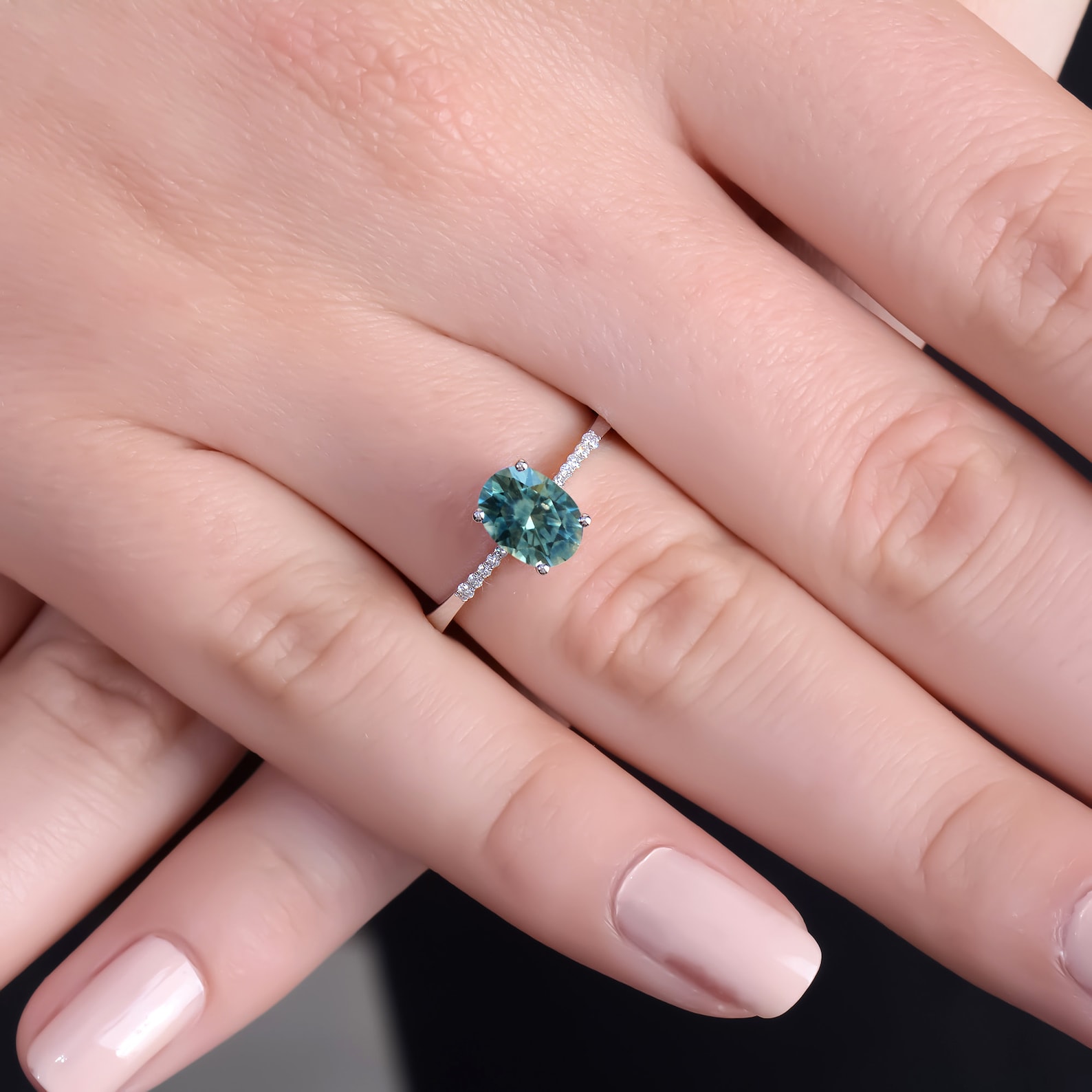 Blue Green Sapphire Engagement Ring Oval Shaped Blue Green - Etsy