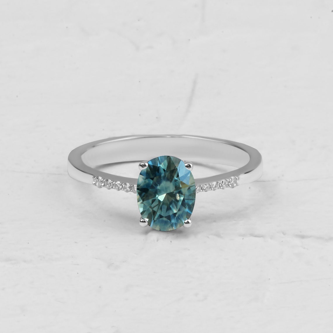 Blue Green Sapphire Engagement Ring Oval Shaped Blue Green - Etsy