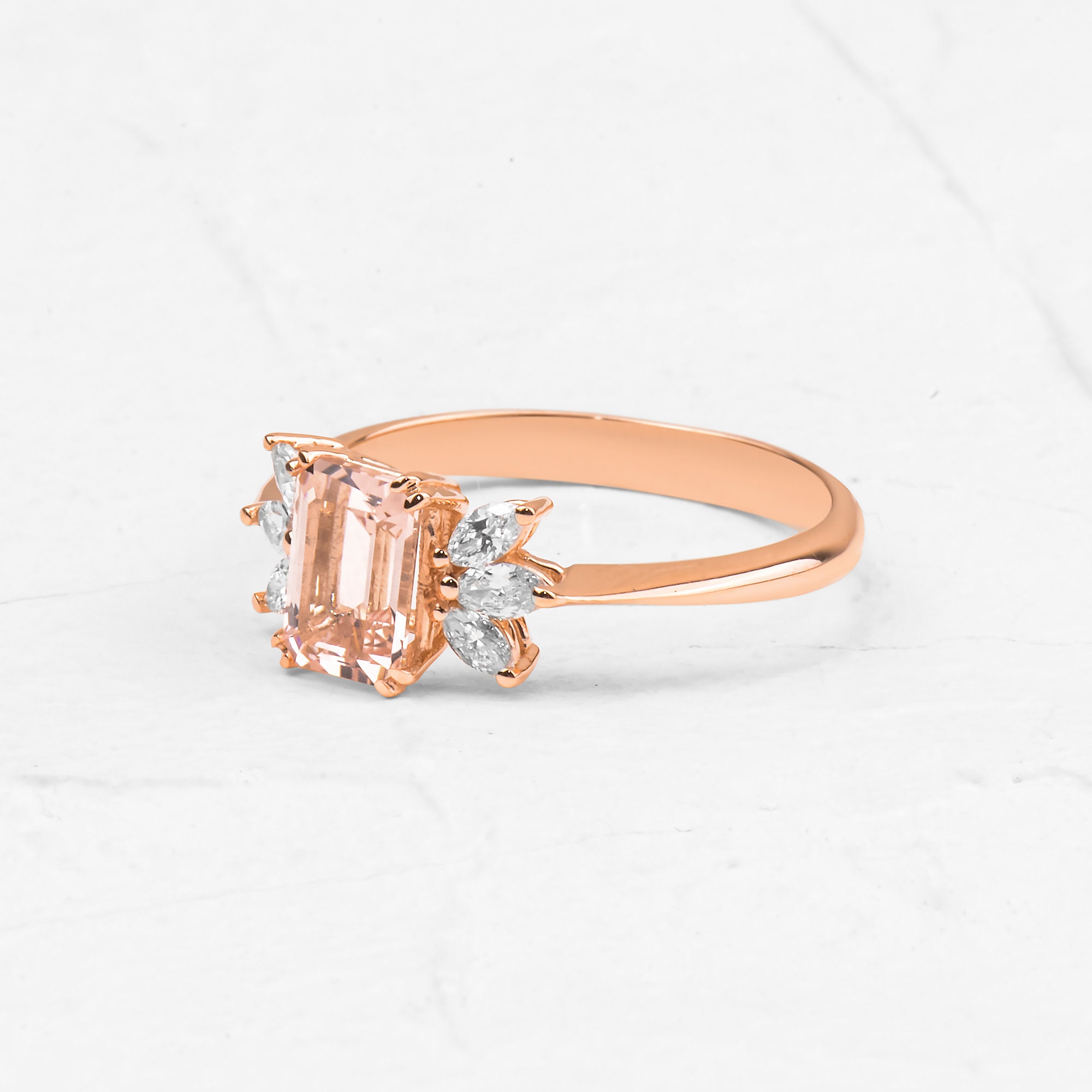Morganite Engagement Ring Morganite Solitaire Ring Baguette - Etsy