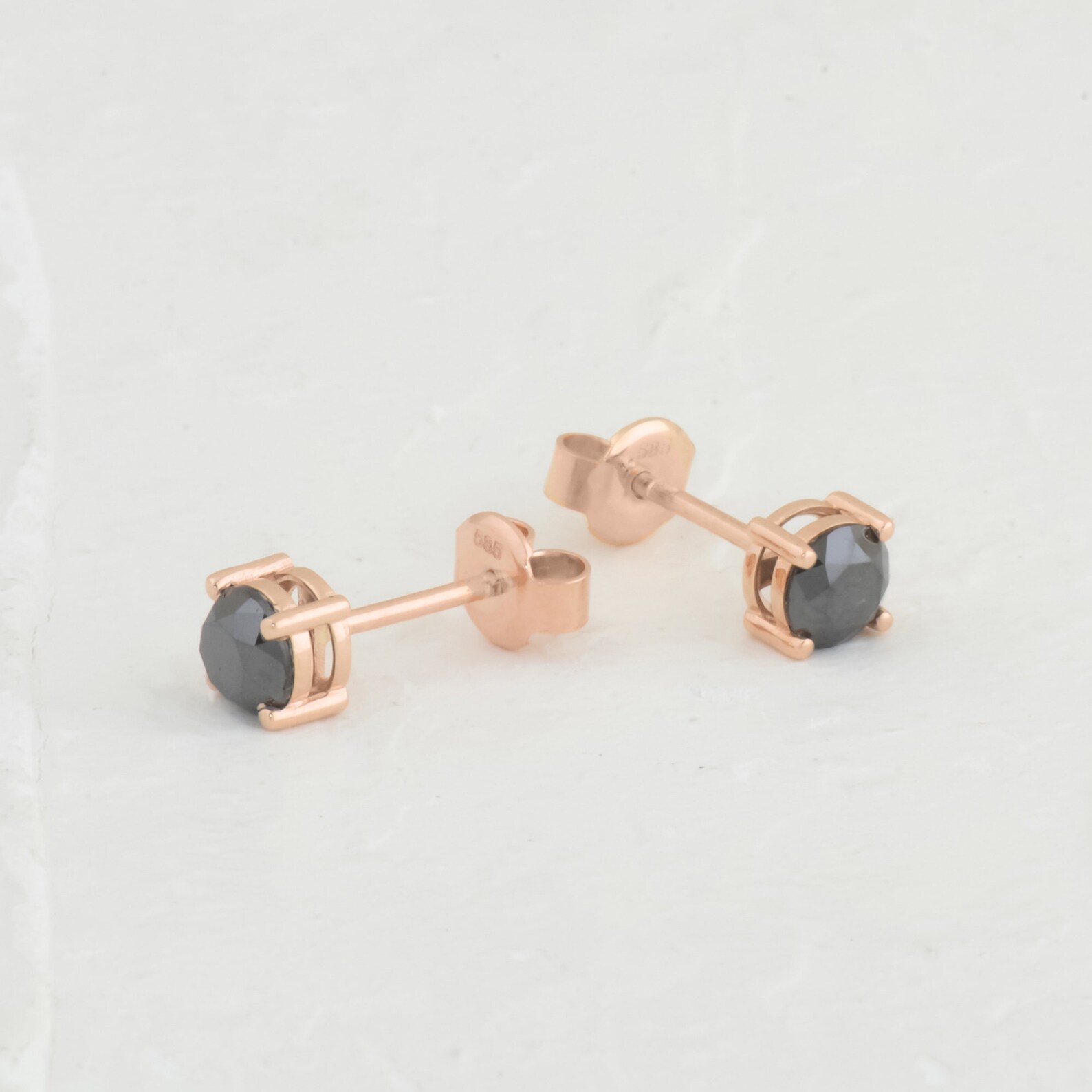 Black Diamond Earrings 14K Gold Black Diamond Stud Earrings - Etsy