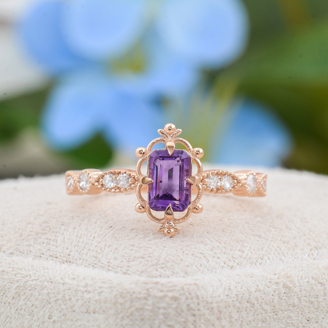 Vintage Amethyst Engagement Ring, Amethyst Wedding Ring, Purple ...
