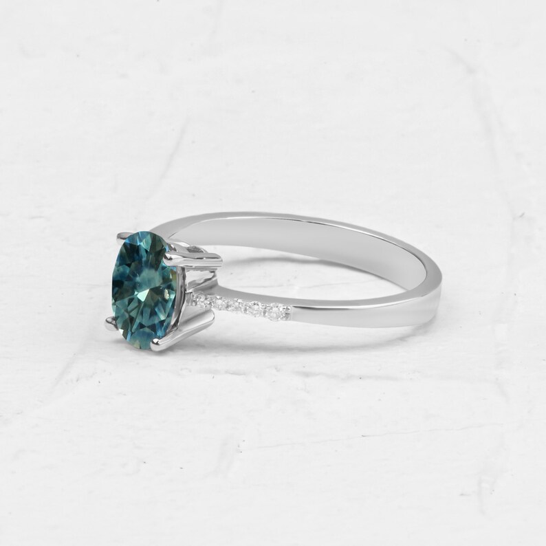 Blue Green Sapphire Engagement Ring Oval Shaped Blue Green - Etsy