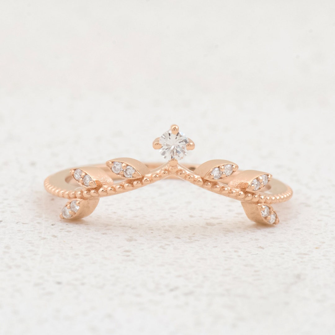 14K Gold Diamond Crown Ring: Handmade Stacking Bridal Jewelry - Etsy