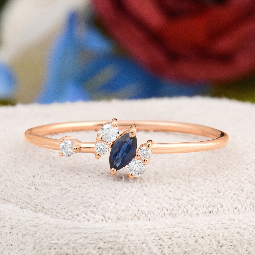 Minimal Blue Sapphire Engagement Ring, Dainty Genuine Blue Sapphire ...