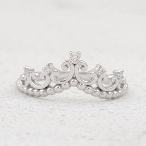 Crown Stacking Ring for Women, Solid Gold Thin Crown Ring, Princess ...