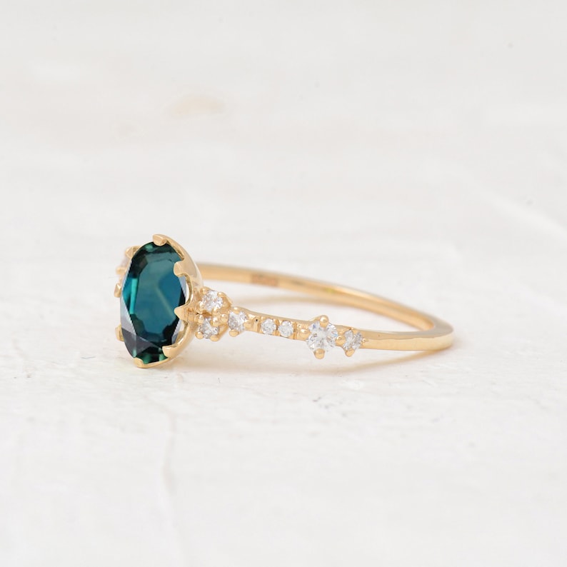 Blue Green Sapphire Engagement Ring Oval Shaped Blue Green - Etsy