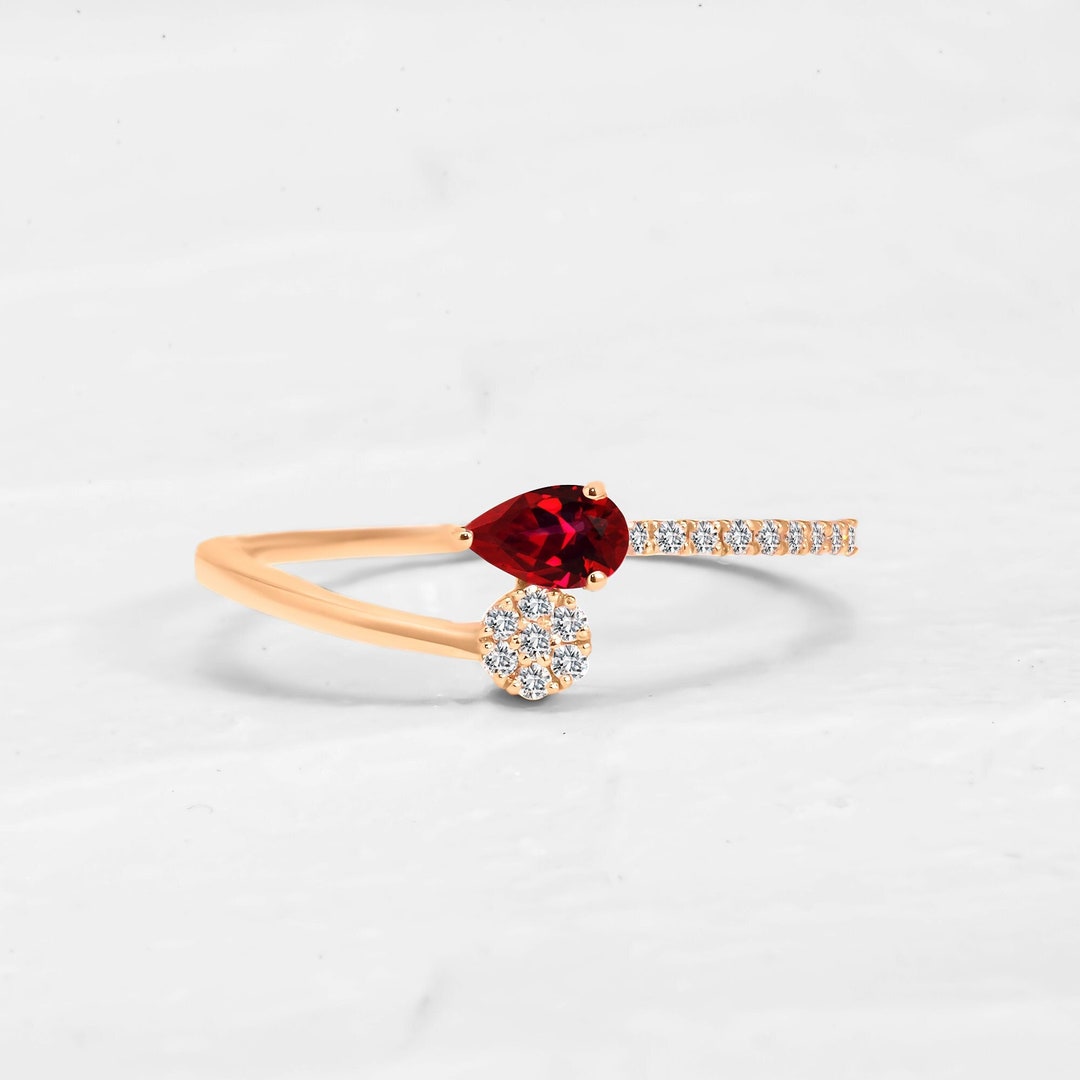 Multi-stone Pear Cut Ruby Ring,natural Ruby Ring,ruby Engagement Ring ...