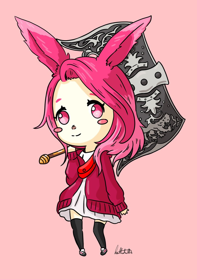 Ffxiv Full Length Chibi Custom Commission Art Print - Etsy