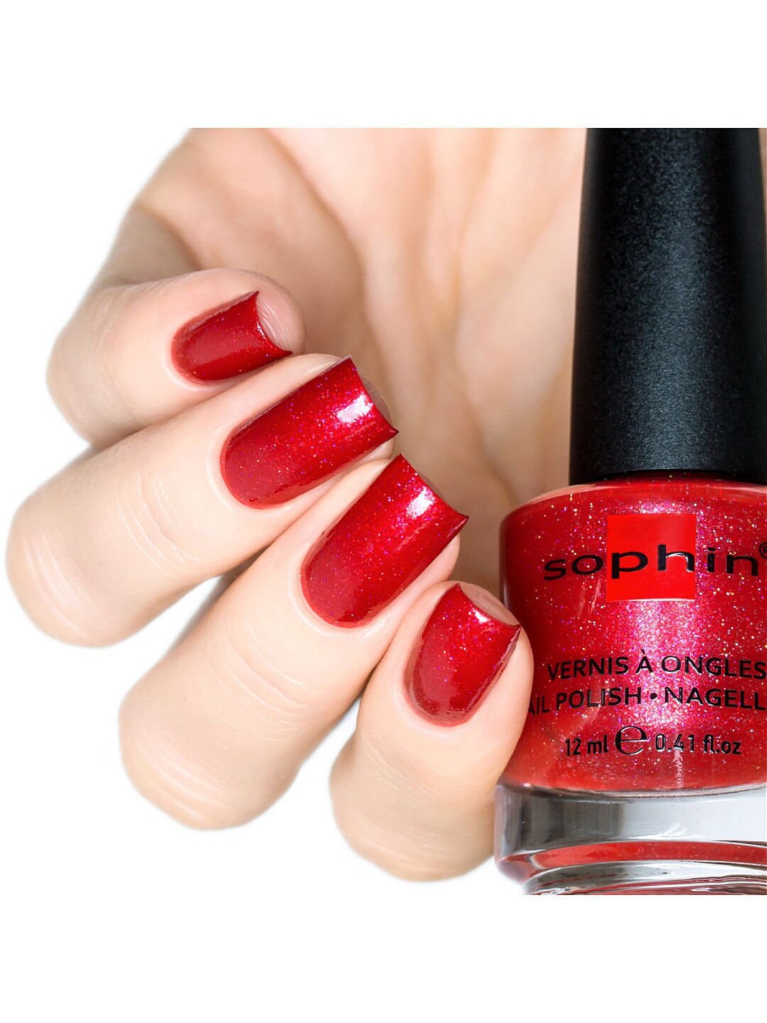 Sparkling Red Holographic Nail Polish. Sophin 0373 . Shimmering ...