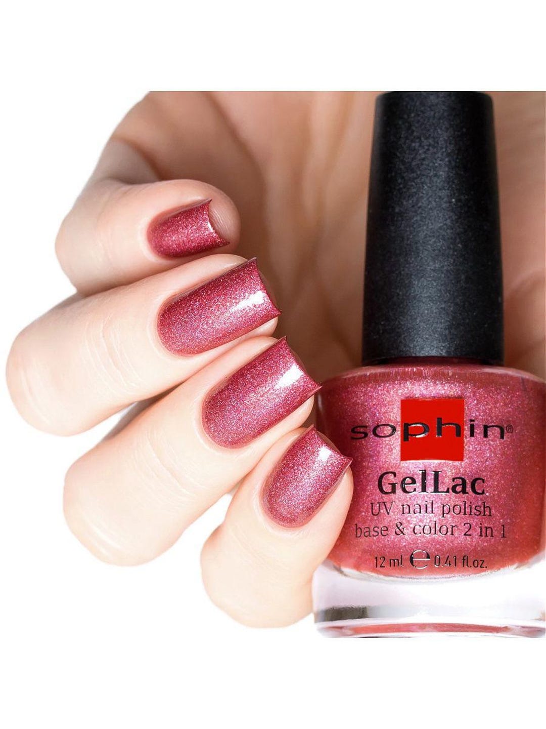 Gellac Nail Polish Base & Color Step 1. Coral Pink Holographic Gel ...