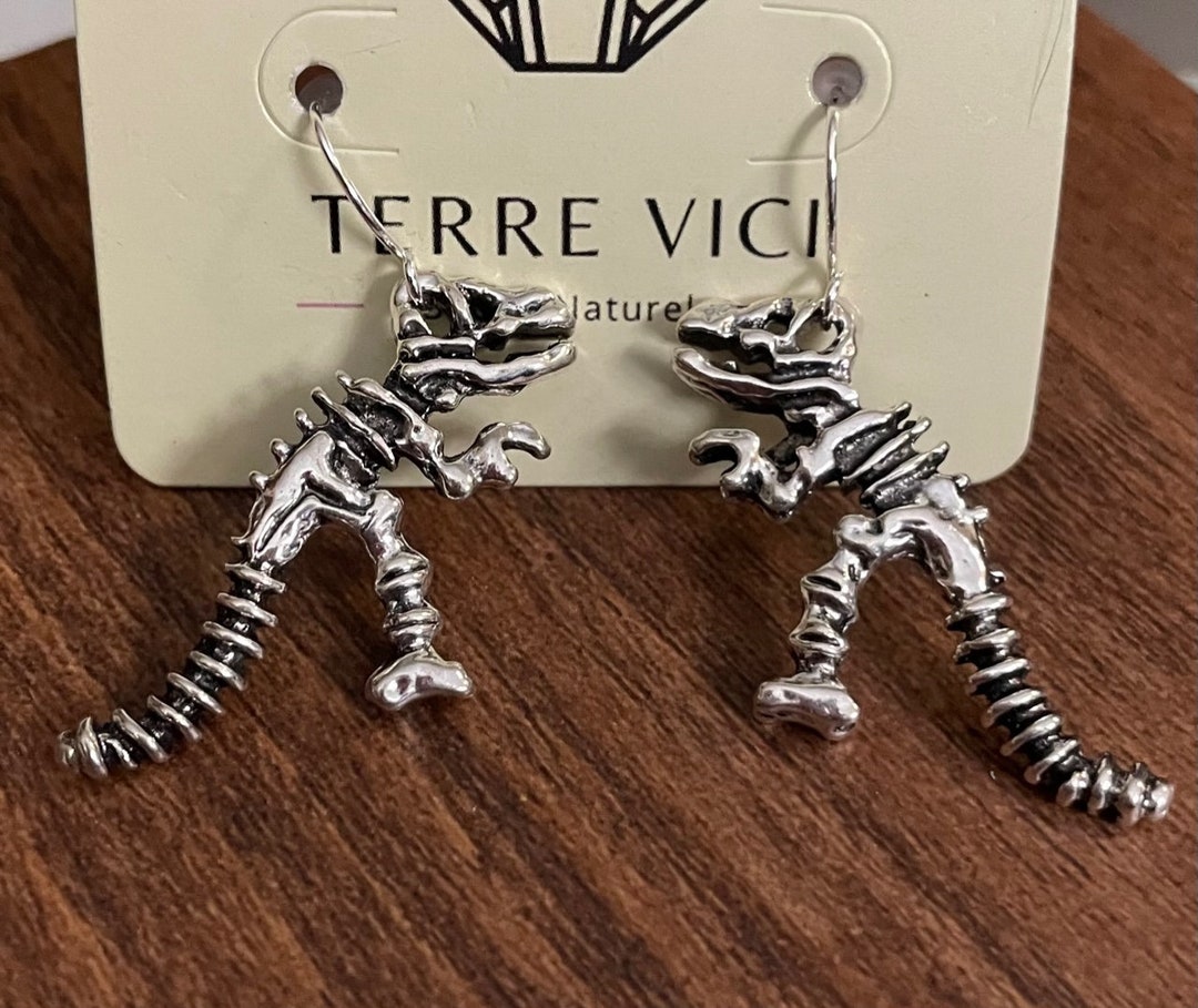 Earrings: T-rex Skeleton (sterling Silver Earring Wires) - Etsy