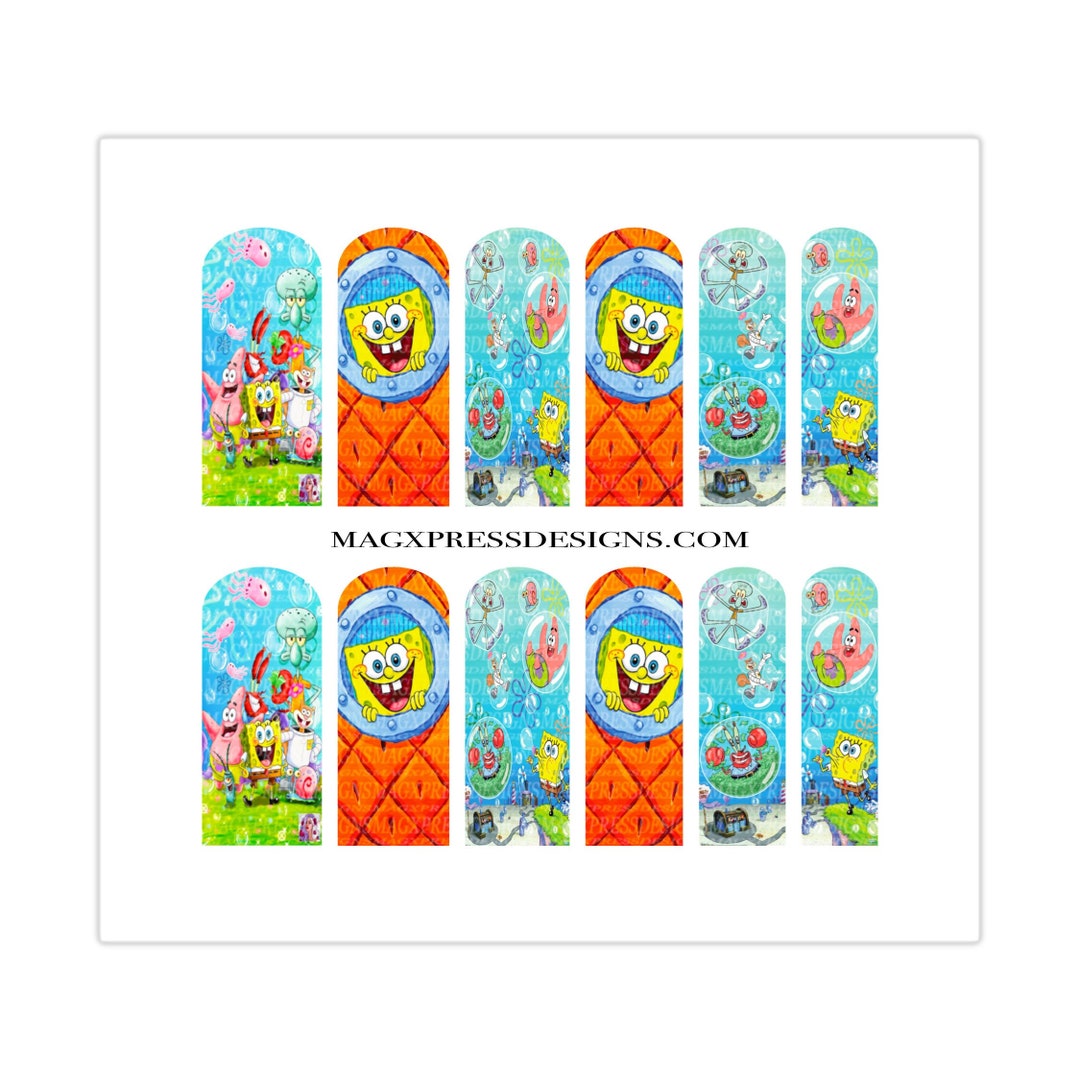 Spongebob Nail Wraps Cartoon Nail Wraps Waterslide Nail Art Nail Wrap ...
