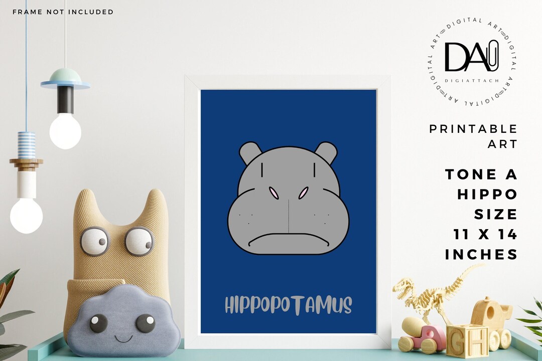 Geometric Hippopotamus Face, Kids Hippo Wall Art, Digital Poster ...