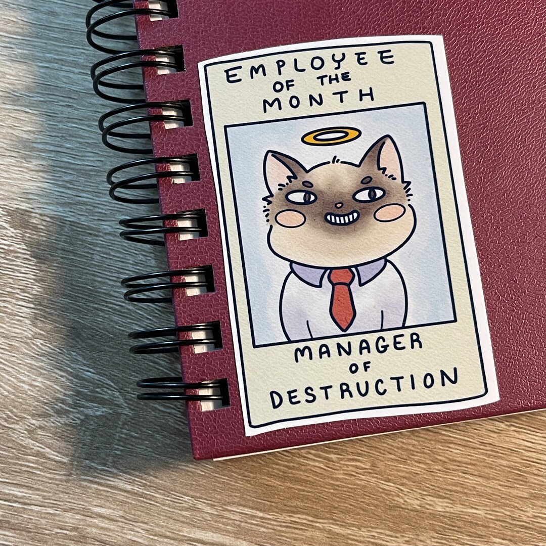 Employee of the Month Mischievous Vinyl Cat Sticker - Etsy