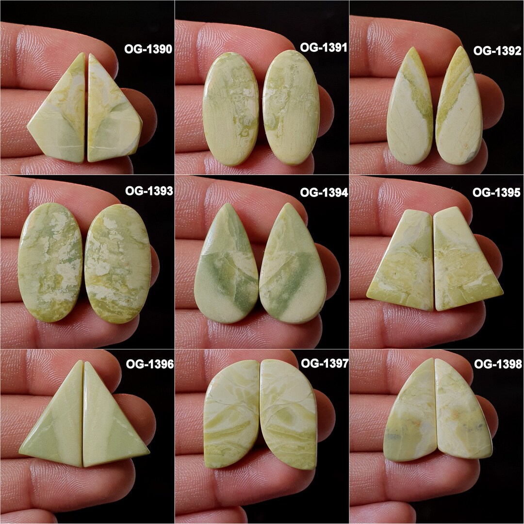 Natural Green Serpentine Matching Pair Serpentine Pair Flat Back ...