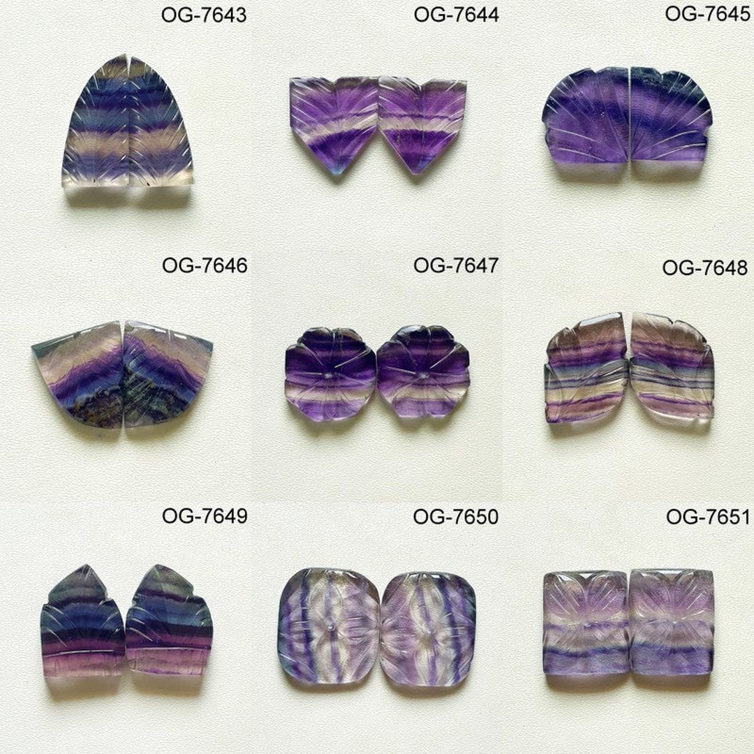 Natural Fluorite Carving Pair - Wholesale Fluorite Cabochon - Loose ...