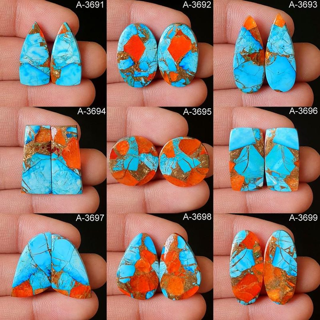 Spiny Oyster Turquoise Matching Pair - Oyster Turquoise Cabochons ...