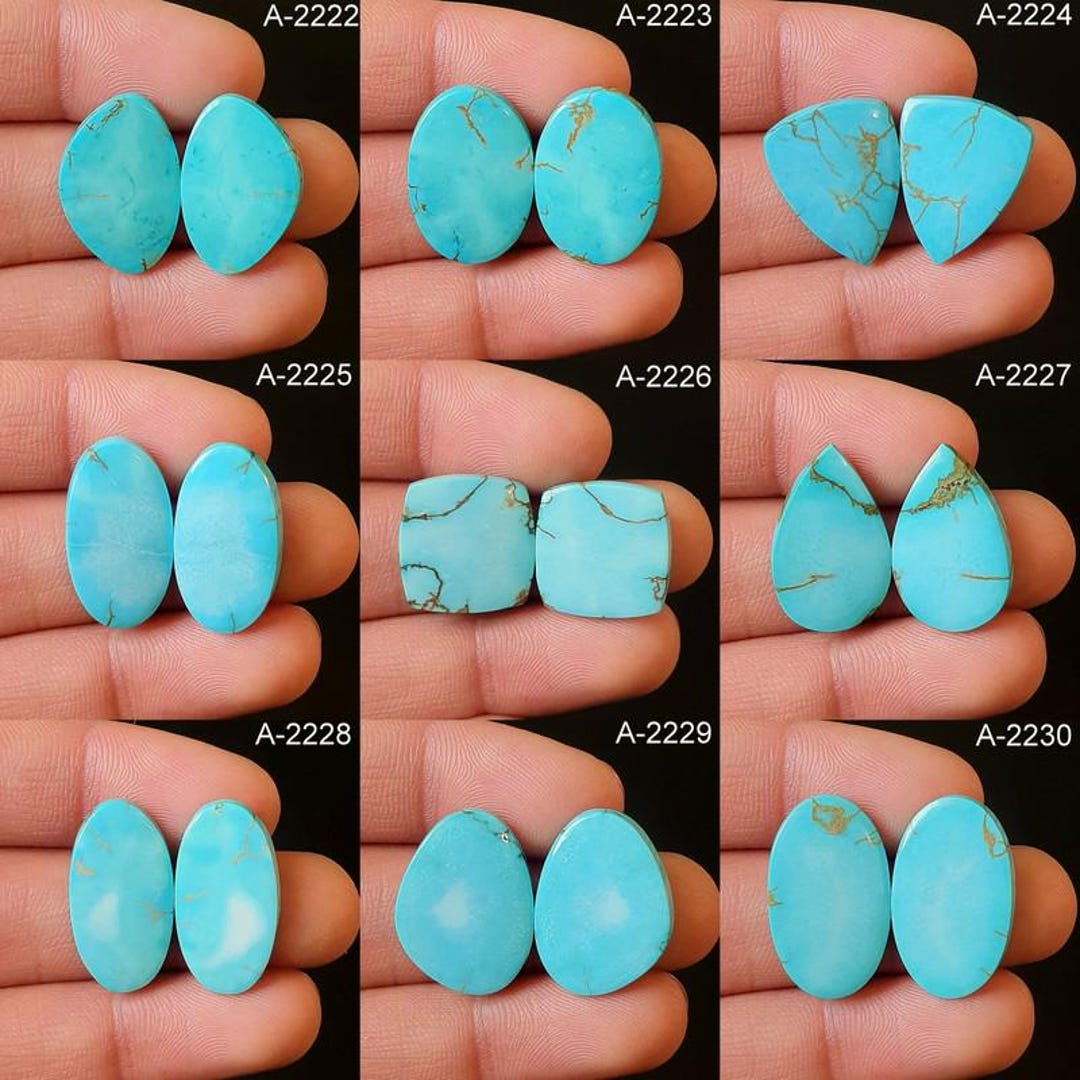 Natural Blue Turquoise Matching Pair - Blue Turquoise Cabochon - Flat ...