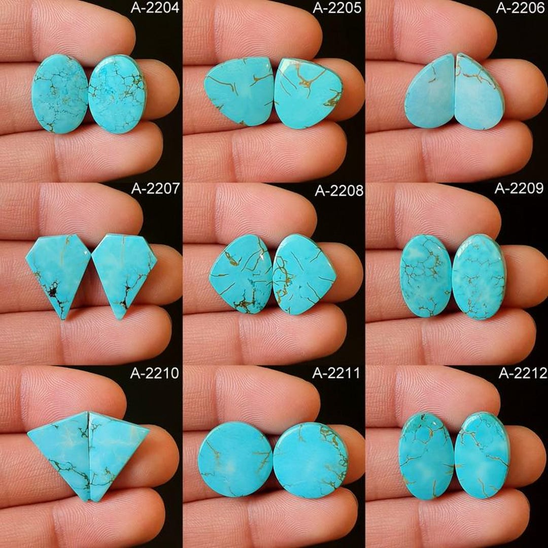 Elegant Blue Turquoise Matching Pair - Blue Turquoise Cabochon - Flat ...