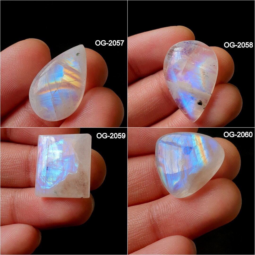 Elegant Rainbow Moonstone Bulk White Rainbow Cabochons Flat Back Loose ...